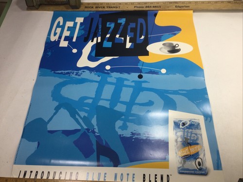 Vintage Starbucks Poster 1995 Blue Note Blend GET JAZZED 27x22 Capitol ...