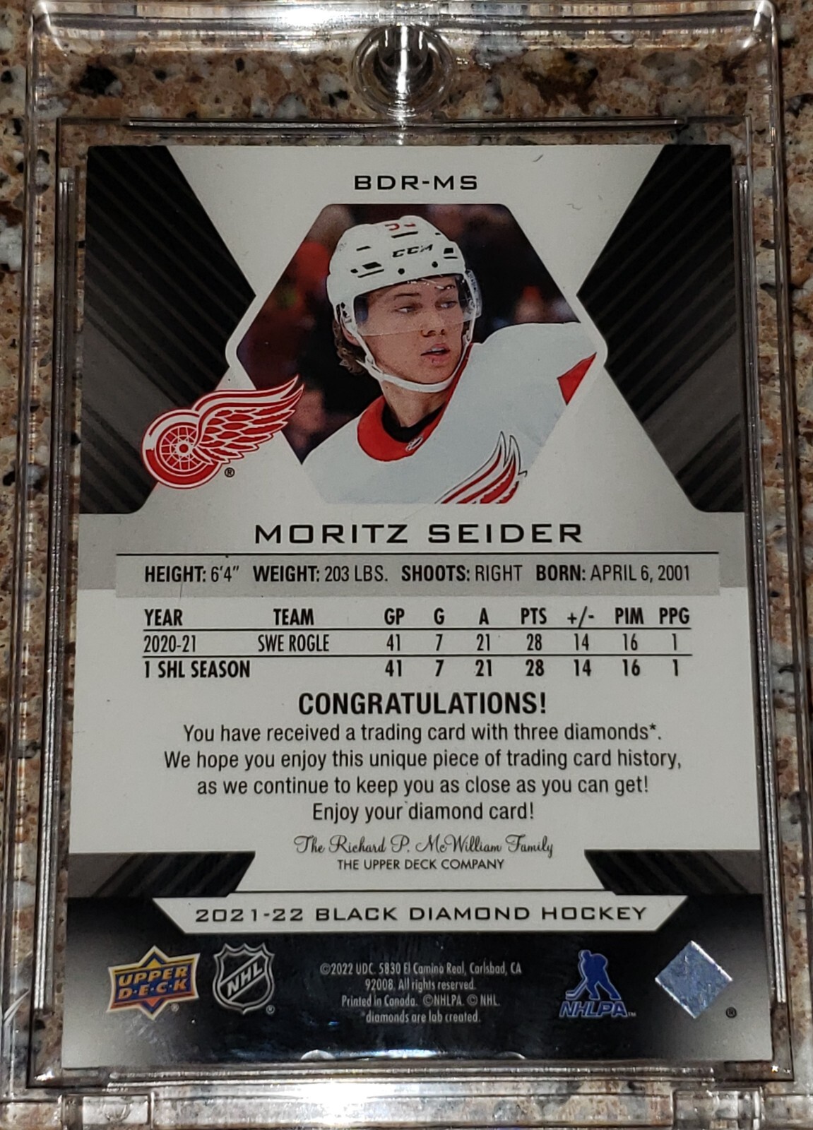 2021-22 Upper Deck Black Diamond MORITZ SEIDER Triple Diamond Relic ...