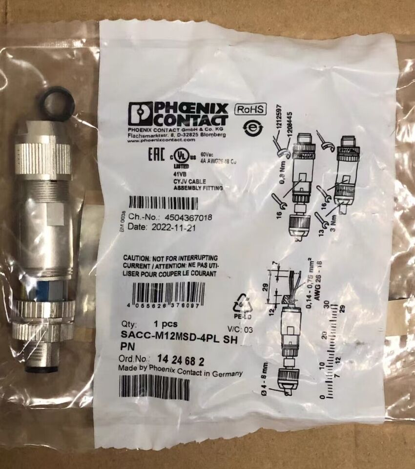 1pcs Phoenix Contact 1424682 connector SACC-M12MSD-4PL SH PN | eBay