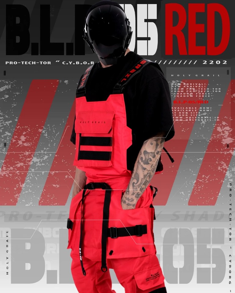 Men's Red Streetwear Techwear Heavy Cargo Trouser Pants Holygrail B.L.P ...