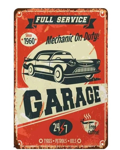 vintage signs garage, metal garage sign, mechanic signs, vintage garage ...