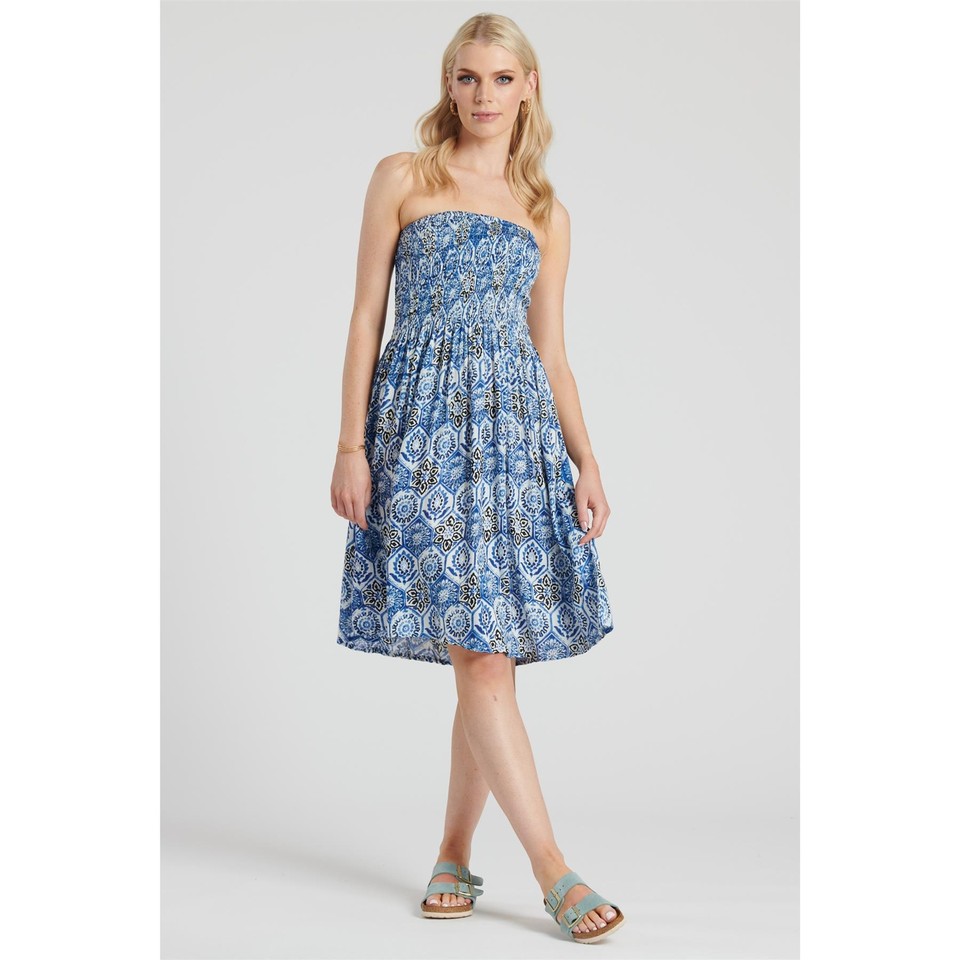 Womens Ladies Summer Beach 3 in 1 Bandeau Strapless Sun Dress Skirt ...