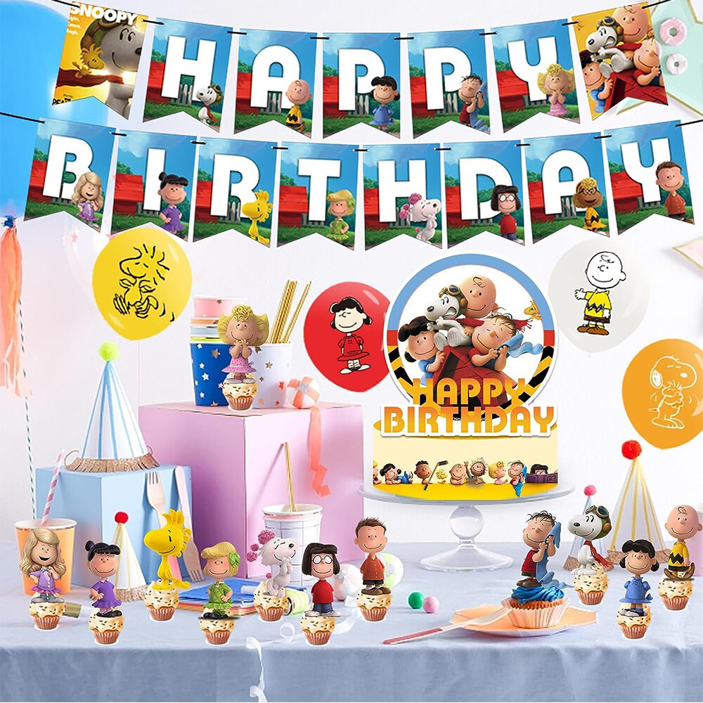 30pcs Cute Banner Cake Toppers Balloons Set For The Snoopy Themed Party ...