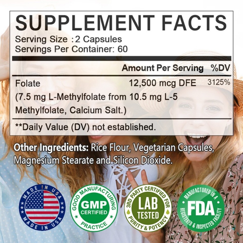 L-Methylfolate 7.5mg 120 Capsules - Brain Health & Energy Support ...