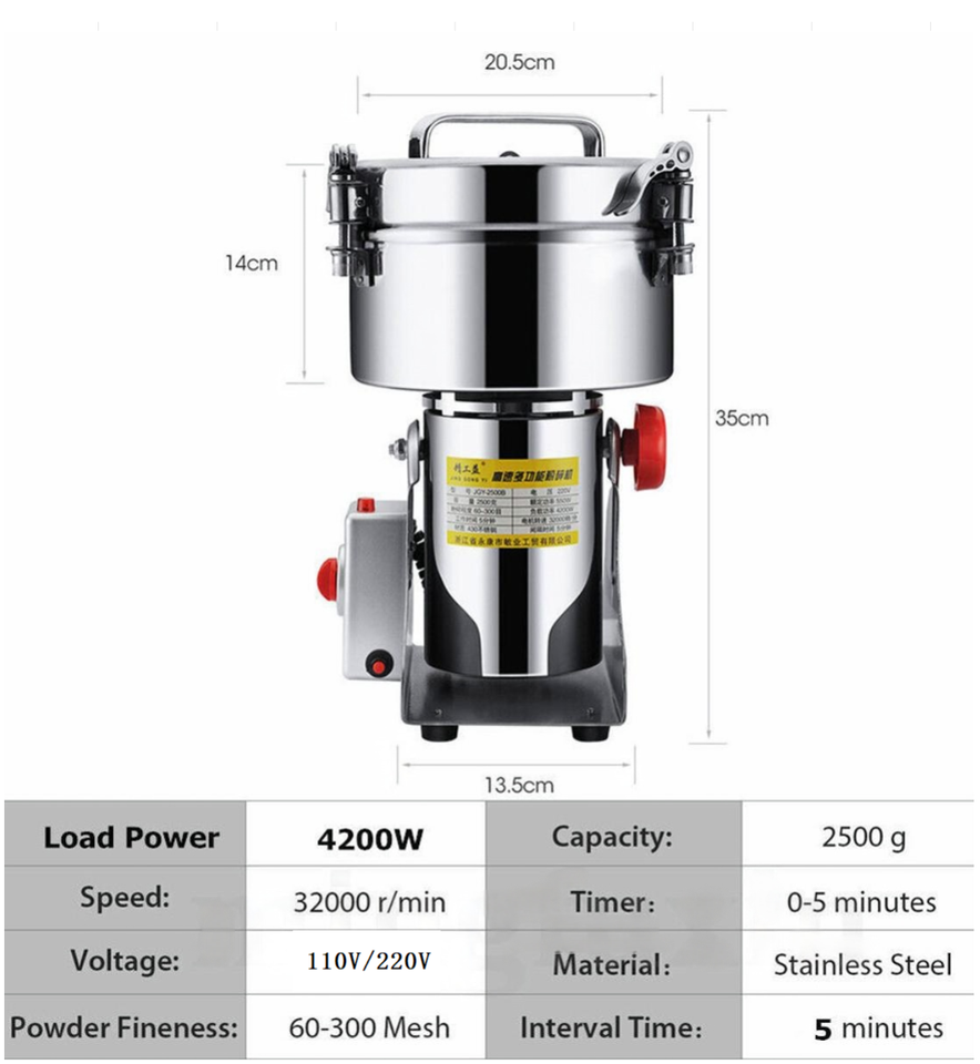 2500g Electric Grain Grinder Spice Mills Commercial Superfine Powder ...