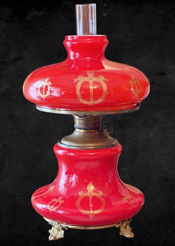 Fabulous Red Cased GWTW Converted Oil Lamp w/ Gilt Laurel Wreath ...