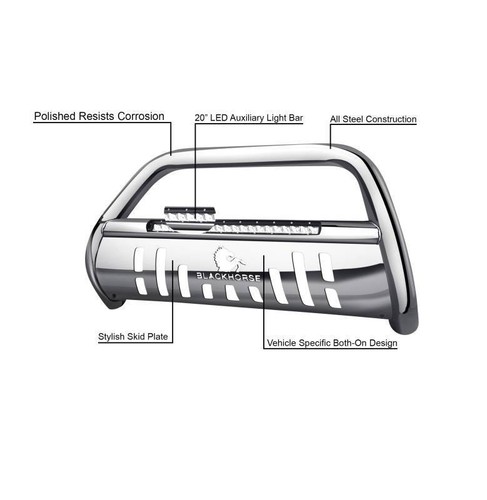 Black Horse BEACON Bull Bar Push Guard w/Skid Stainless fit 15-20 Chevy ...