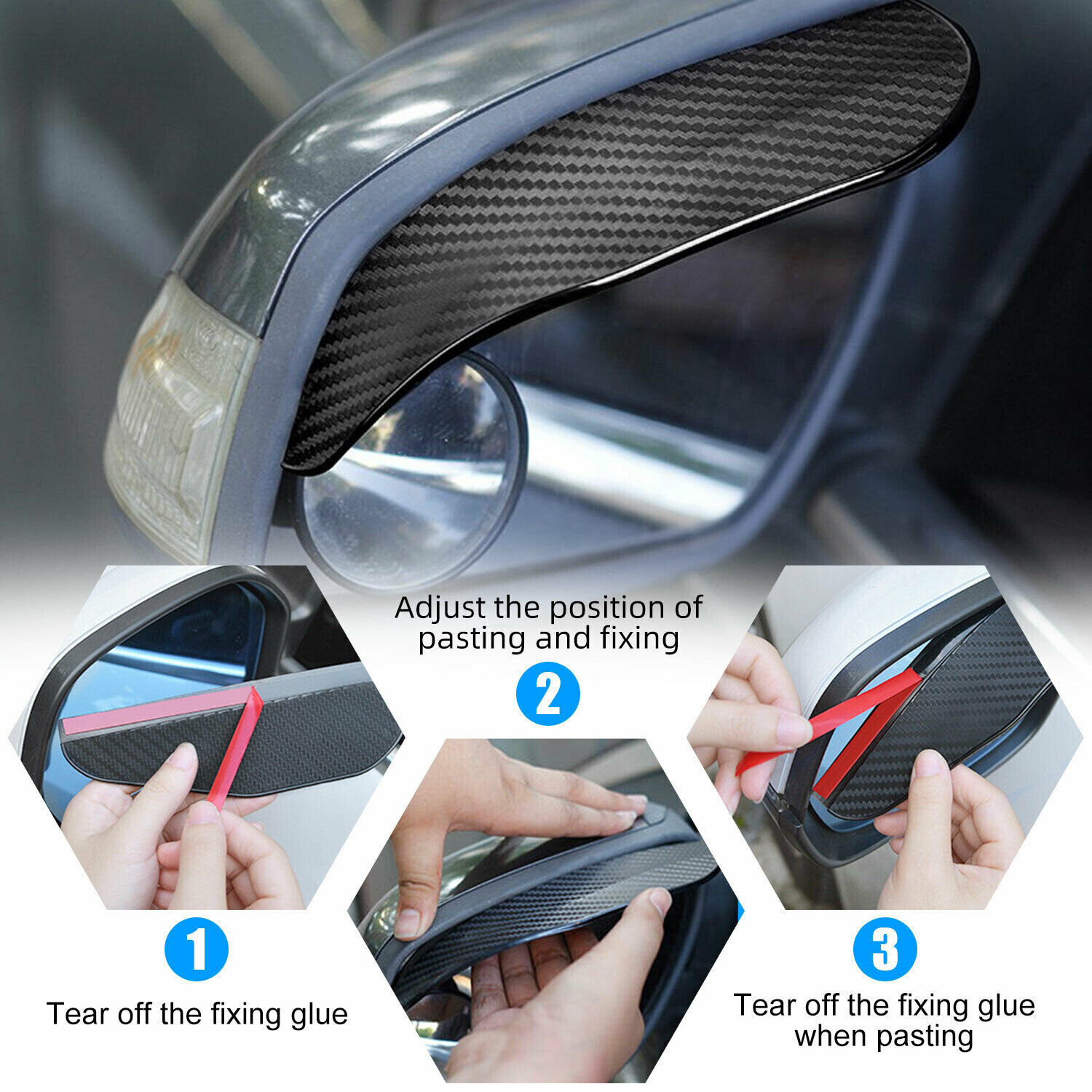2PCS Carbon Fiber Car Rear View Side Mirror Rain Board Eyebrow Guard ...