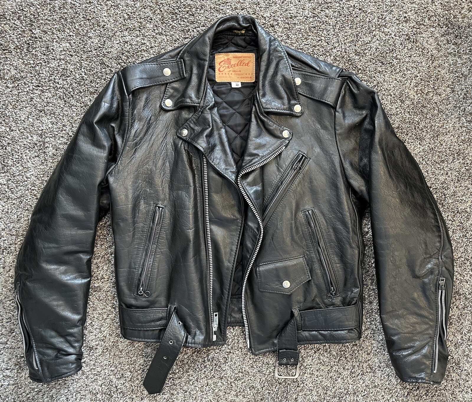 Vintage Excelled Leather Motorcycle Biker Jacket Raci… - Gem