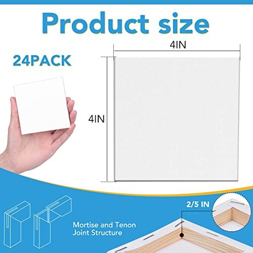 Mini Canvases for Painting,4x4In Canvas in Bulk 24Pack, 2/5In Profile ...