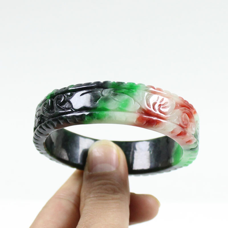63mm Chinese Hand-carved Multi-Color Jadeite Jade Gems Bangle Bracelet ...