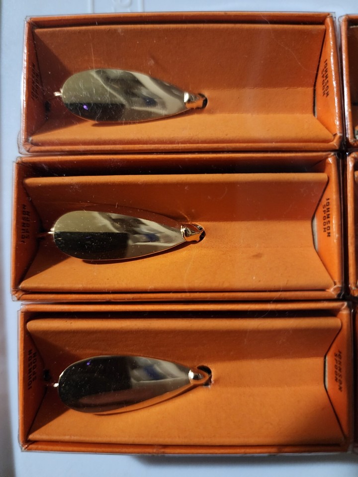 Johnson's Gold Fishing Lure Spoons New In Boxes Silver Minnows Rare ...