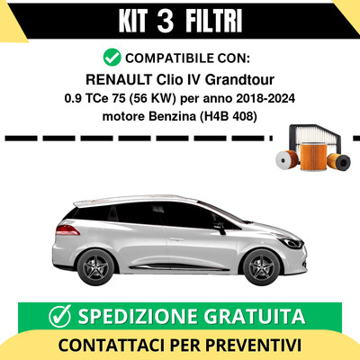 Kit 3 Filtri Tagliando per RENAULT Clio IV Grandtour 0.9 TCe 75 56 kw ...