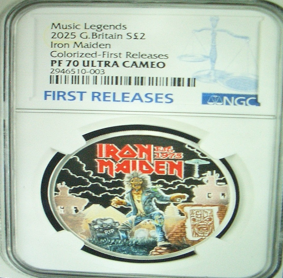 2025 2PD GB 1OZ SILVER PROOF NGC PF70 IRON MAIDEN MUSIC LEGENDS - FIRST ...