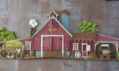 Vintage Burwood Farm Barn Scene 1974 Wall Hanging 46" | eBay
