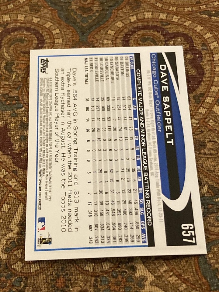 2012 Topps #657 Dave Sappelt | eBay