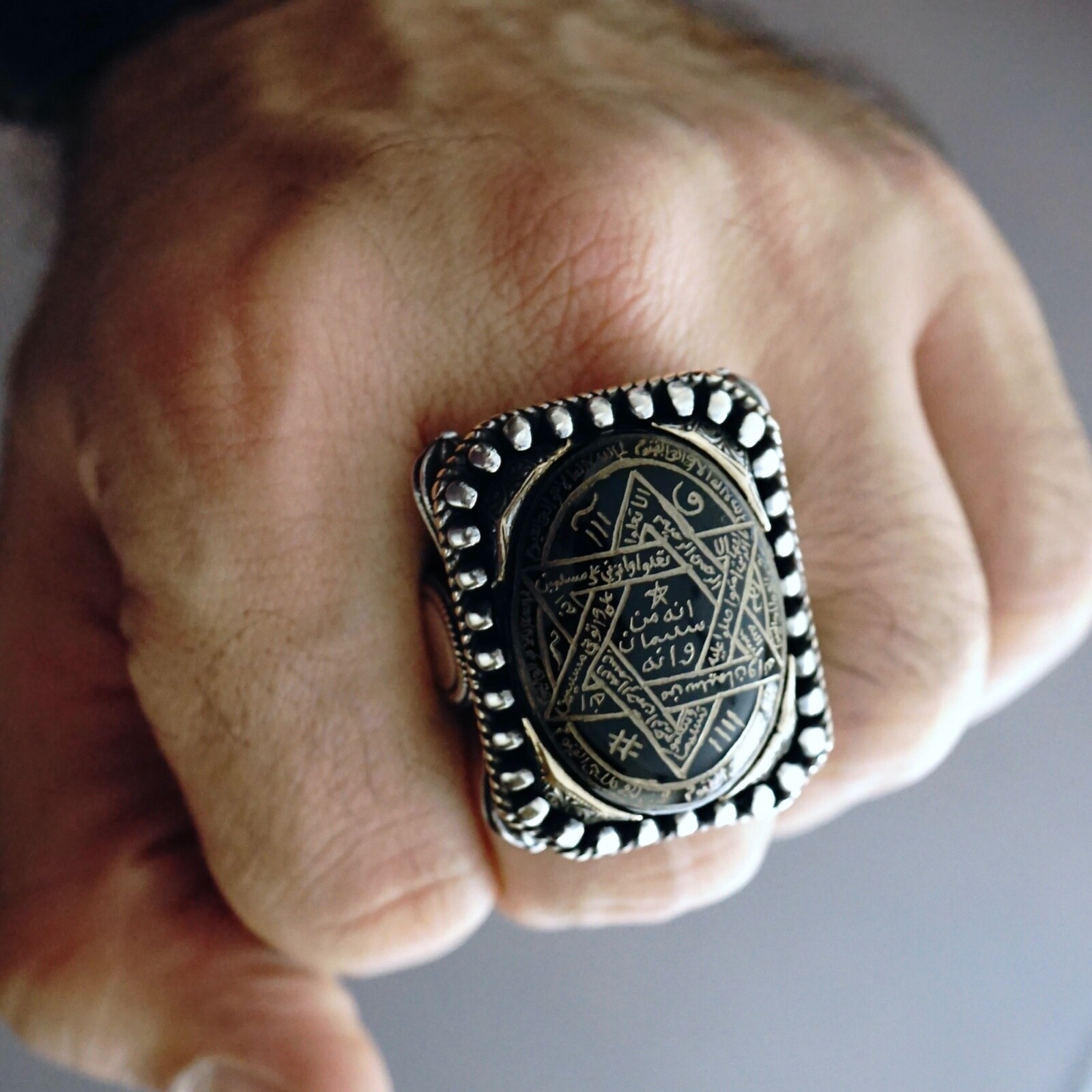 Ring Handmade Seal of Solomon engraved Onyx 925 Sterling Silver Unique ...