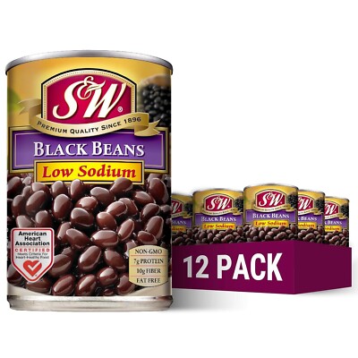 12 Pack S&W Black (Low Sodium) Beans, Vegan, Low Fat, Low Sodium, 15.5 ...