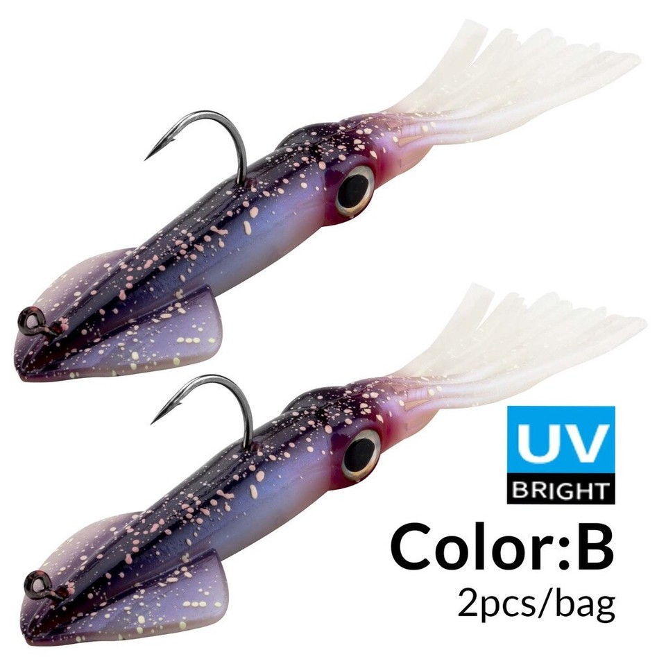 2 PCS Fishing Lures Soft Squid Lures 35g Luminous/UV Squid Jig Fishing ...