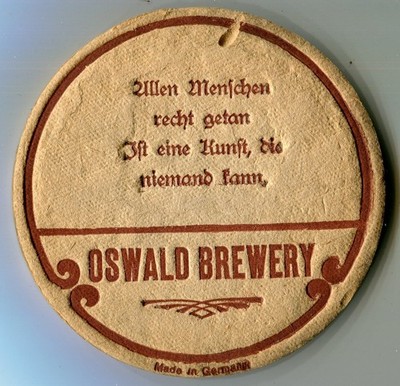 Pre Prohibition Beer Coaster Oswald Brewery Altoona Pennsylvania PA ...