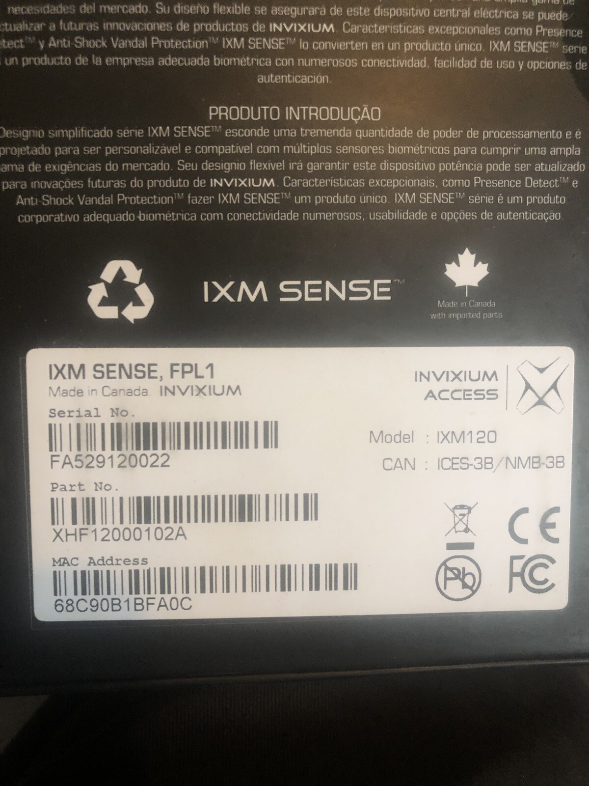 Invixium SENSE IXM120 Thumb Reader | eBay