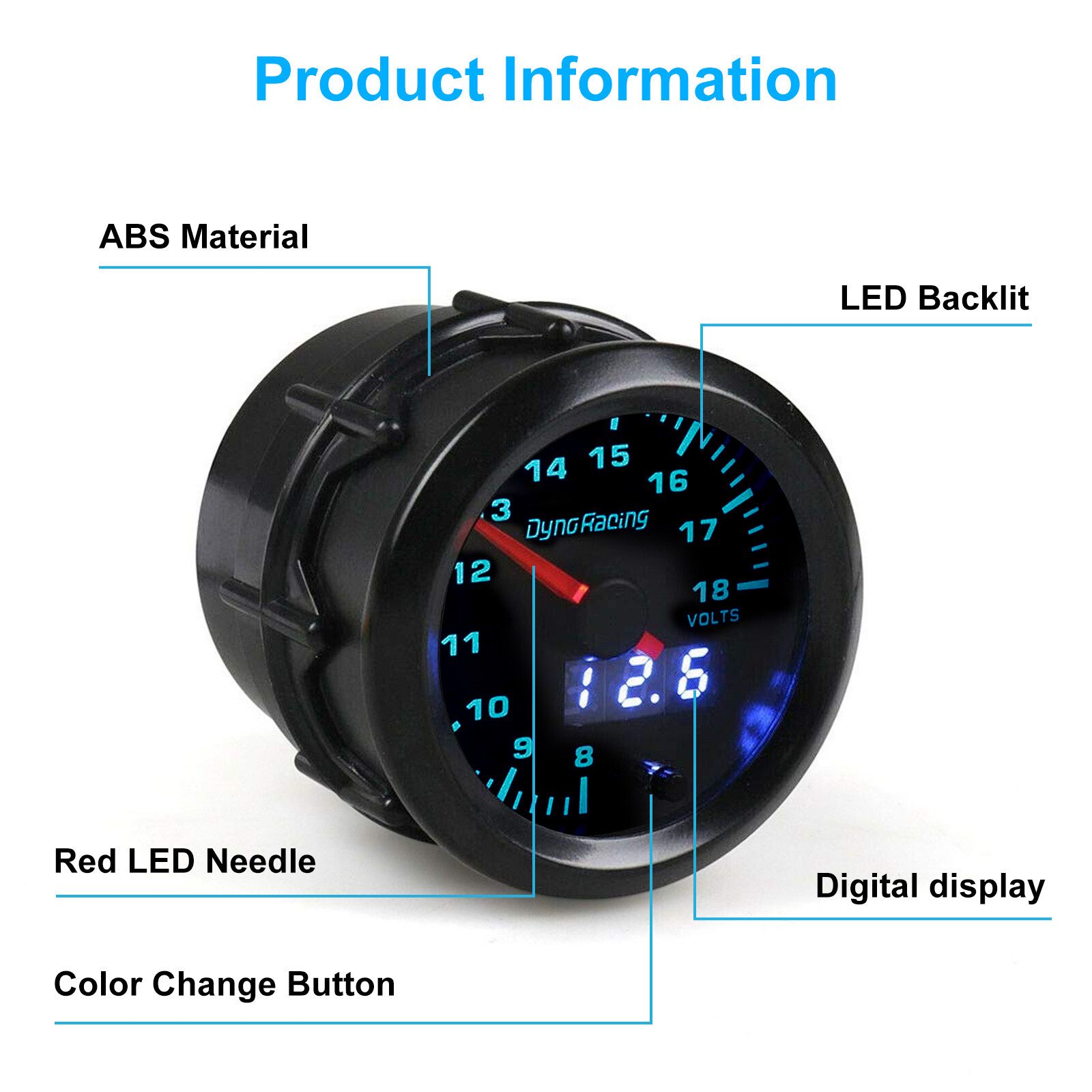 2 inch 52mm Universal 7 Colors LED Digital & Pointer Car Volt Meter ...