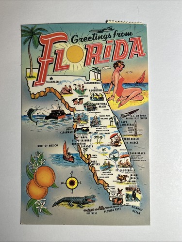 GREETINGS FROM FLORIDA Large Letter Map Vintage Postcard | eBay