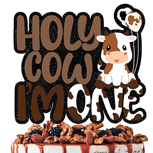 Brown Glitter Cow Cake Topper Cheer to Farm Festival Holy Cow I’m One ...