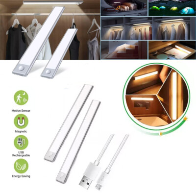 LED Motion Sensor Under Cabinet Closet Light USB Rechargeable Kitchen ...