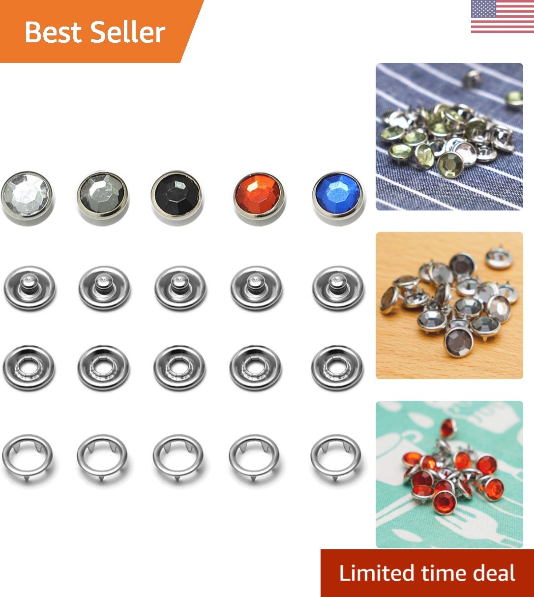 Crystal Diamond Shape Snap Fasteners - 50 Sets - Clothes Popper Studs ...
