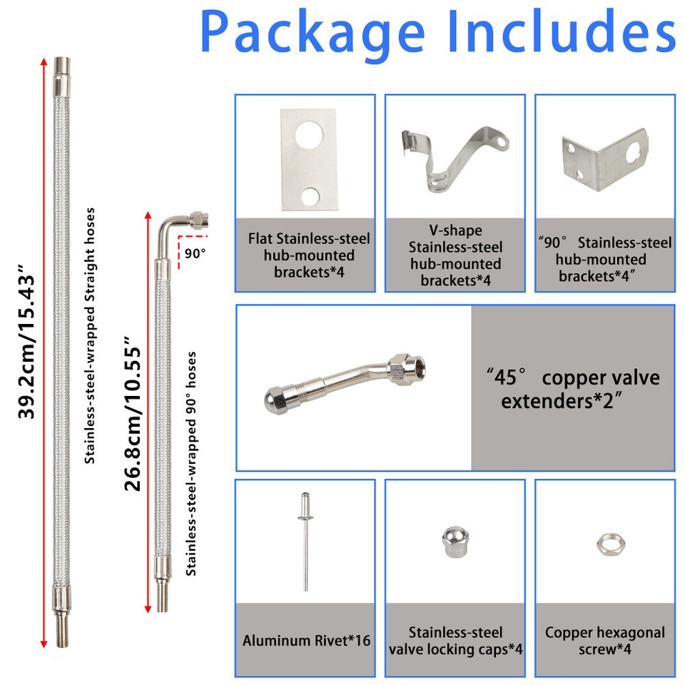 Dually Valve Stem Extenders Kit Double Tire Air Inflation Kit Fit 16 ...
