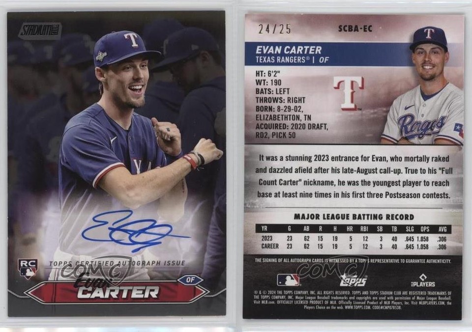 2024 Topps Stadium Club Auto Black Foil 24/25 Evan Carter #SCBA-EC Auto ...