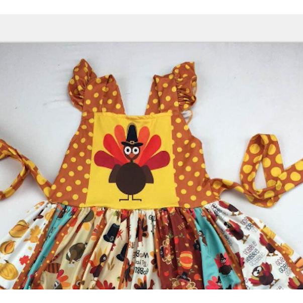 NEW Boutique Thanksgiving Turkey Girls Sleeveless Ruffle Twirl Dress | eBay