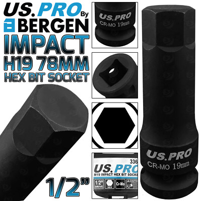 BERGEN H19 Impact Hex Bit Socket 1/2" 19mm Impact Allen Key 78mm long ...