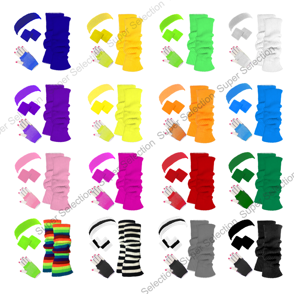 Neon Fluore Leg Warmers Headband Sweatbands 80's Disco Hens Sports ...