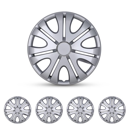 14" Set Of 4 Silver Lacquer Wheel Covers Snap On Hub Caps Fit R14 Tire ...