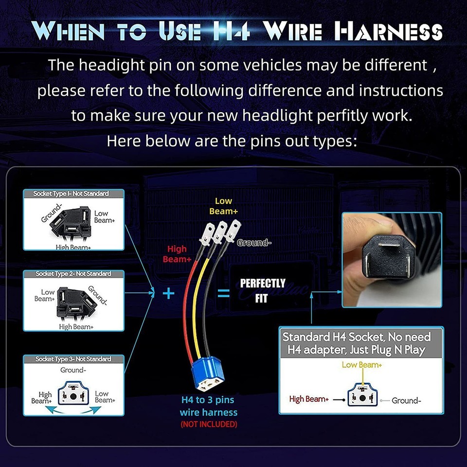 4pcs 4x6" LED Headlights Hi/Lo Beam H4 For 1980-1988 Oldsmobile Cutlass ...