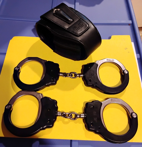 PAIR of ASP Model 100 Chain Handcuffs Cuffs W/ Key & Custom Double Case ...