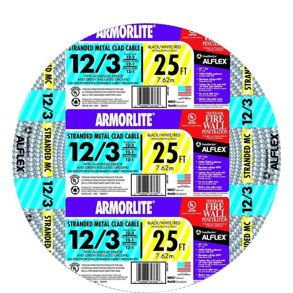 12/3 x25ft.Stranded CU MC(Metal Clad)Armorlite Cable | eBay