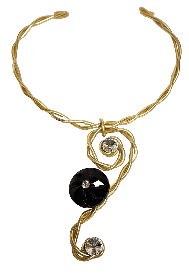 Jeff Leib Brushed Gold Tone Torque Collar Necklace Swarovski Elements ...
