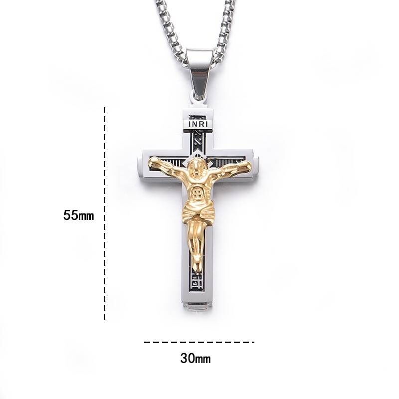 Mens Titanium Gold Cross Catholic Crucifix Pendant Necklace Three Color ...