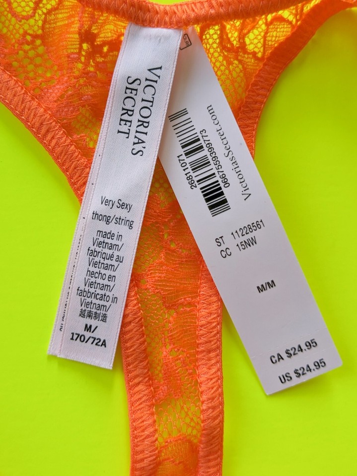 Victoria's Secret Rhinestone Size M Lace Orange Thong Panty - Limited ...