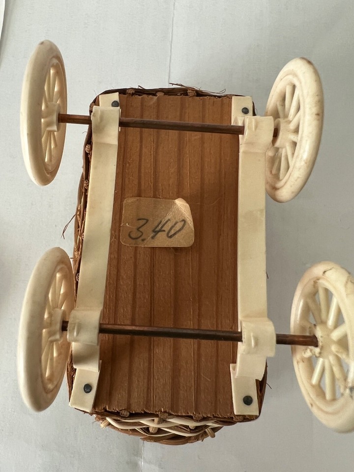 VINTAGE GERMAN WICKER/WOOD ITEMS FOR CACO DOLLS[1] STROLLER [1] PRAM [1 ...