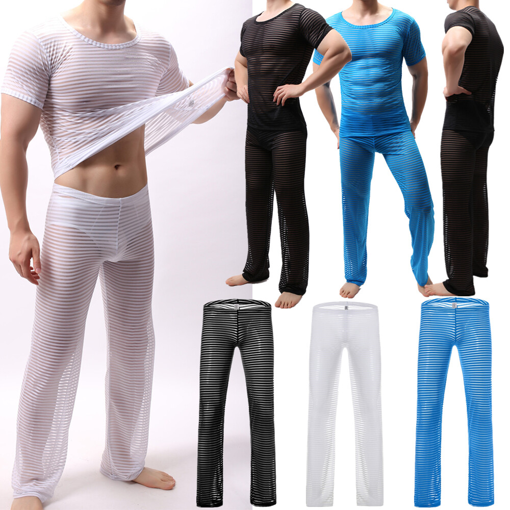 Sexy Men See-through Mesh Tank Top Underwear Transparent T-Shirt Long ...