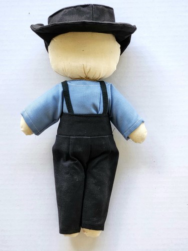 AMISH PLUSH FACELESS RAG DOLL 11" STUFFED MALE IN OVERALLS PRIMITIVE ...