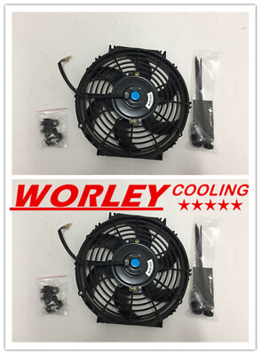 CA-Universal Two 10 inch 12V Electric Cooling Fan Thermo Fan + Mounting ...