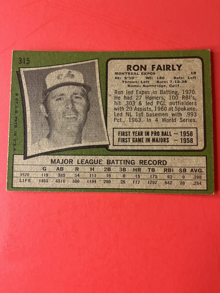 1971 Topps - #315 Ron Fairly EX | eBay