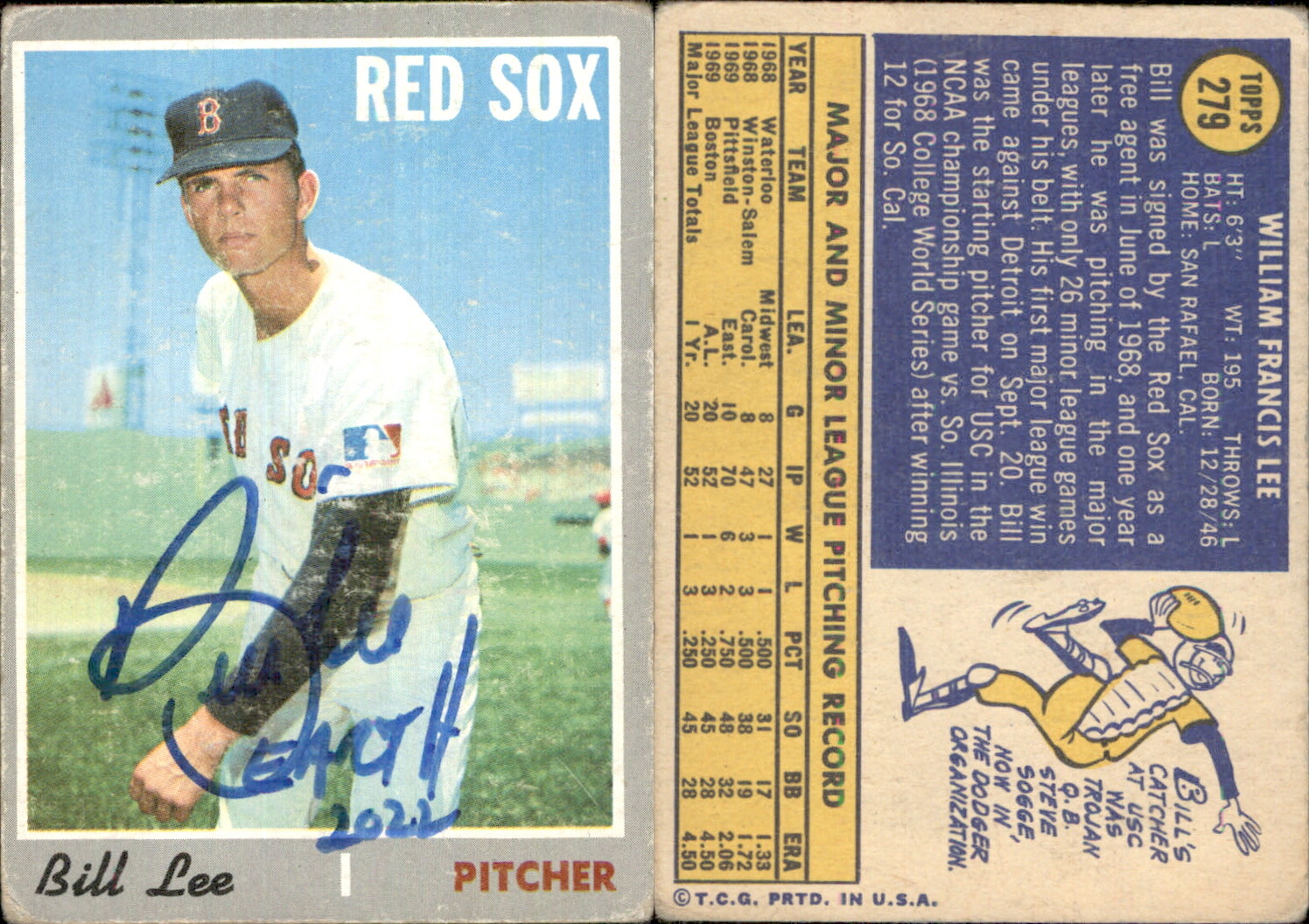 Bill Lee Signed 1970 Topps #279 Card Boston Red Sox Auto AU | eBay
