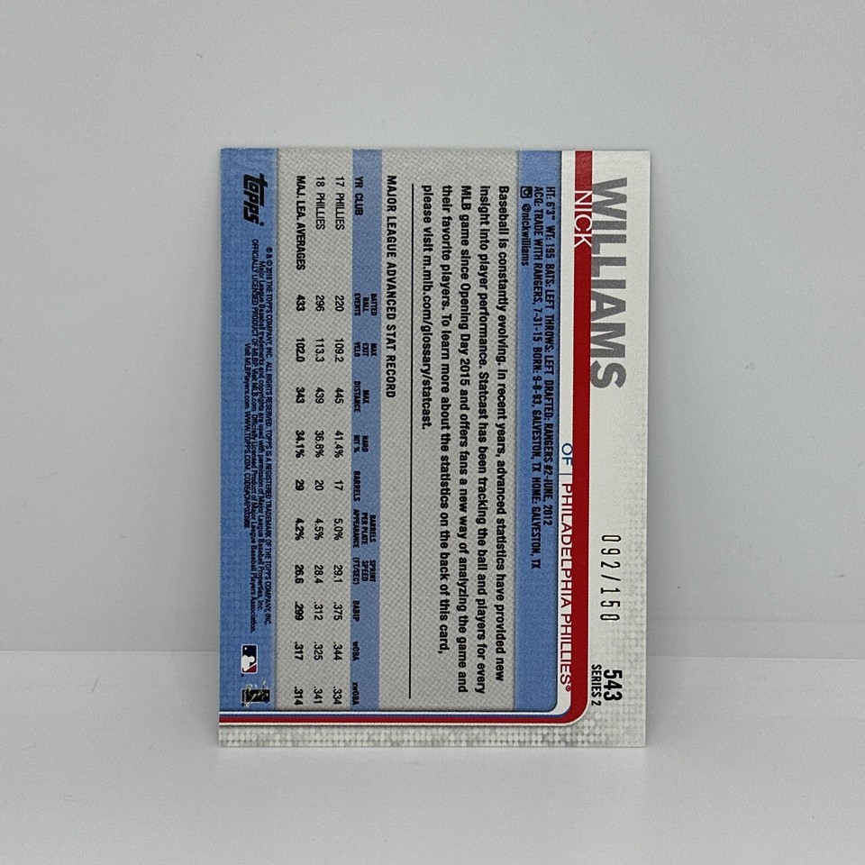 2019 Topps Advanced Stat /150 Nick Williams #543 Phillies | eBay