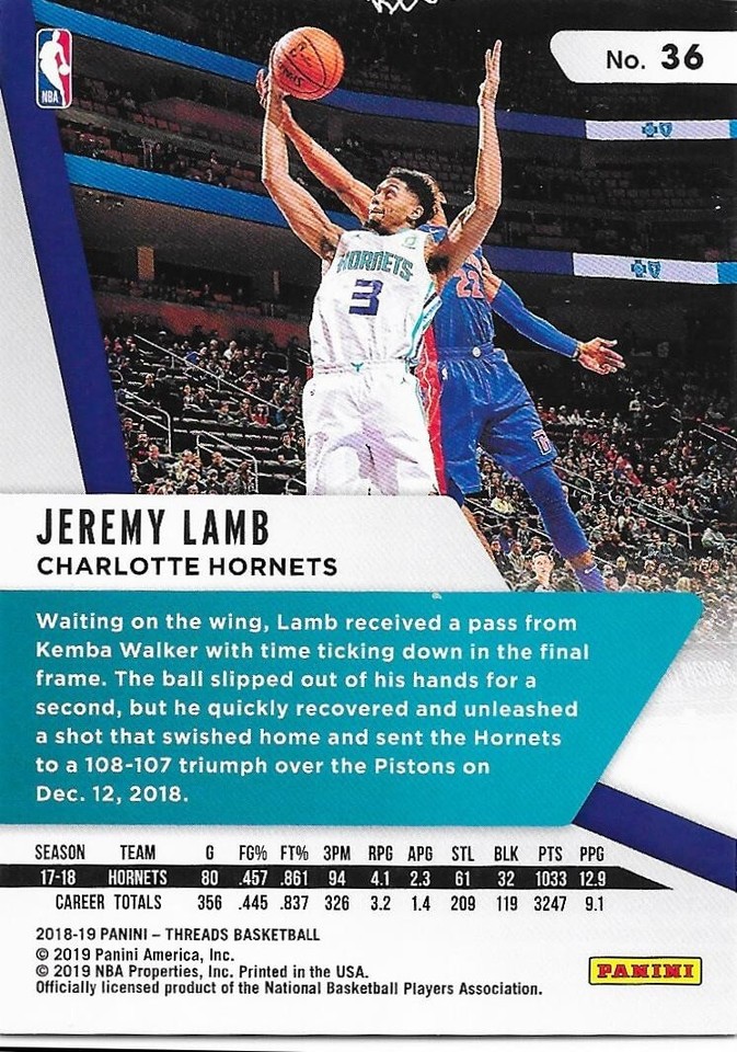 2018-19 Panini Threads Premium Jeremy Lamb 039/199 Base #36 | eBay